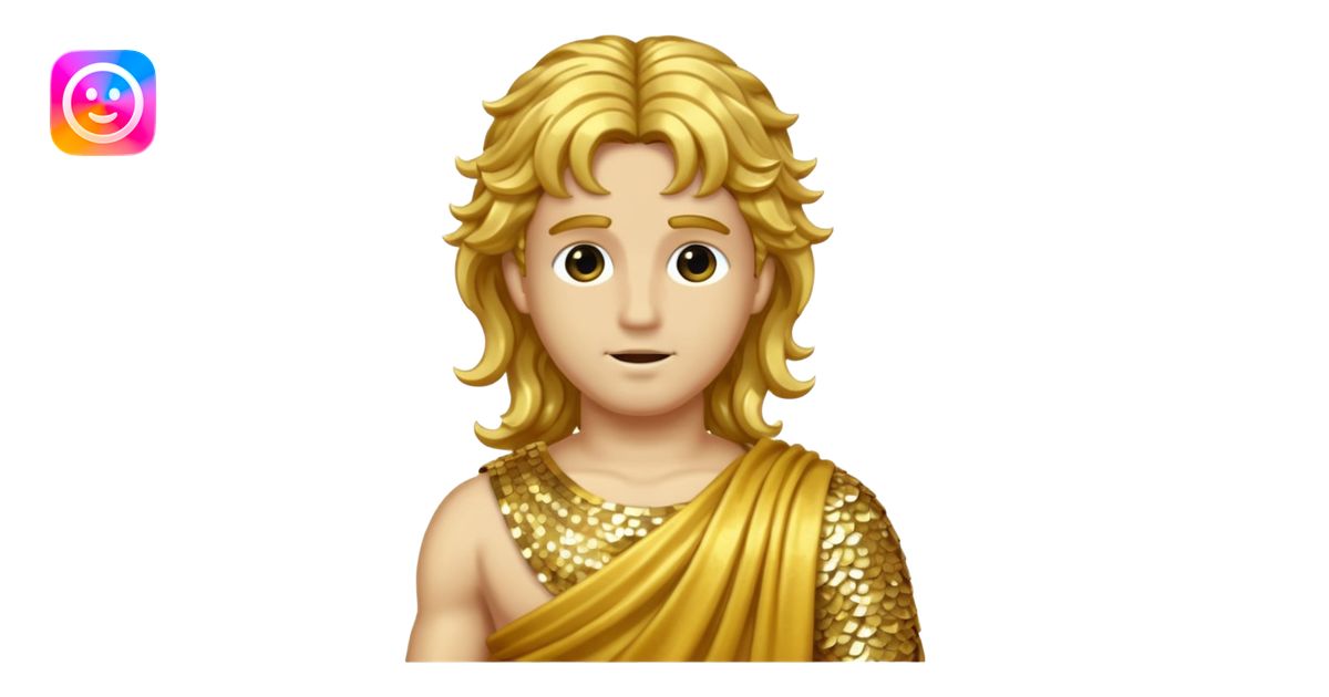 Mercury from Roman Deities with long gold wavy hair, gold sequin toga ...