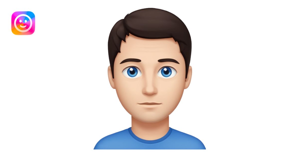 homme yeux bleu azur cheveux brun foncé emoji | AI Emoji Generator