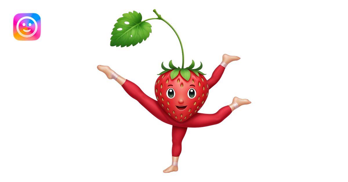 Strawberry fruit stands on one leg when doing gymnastics emoji | AI ...