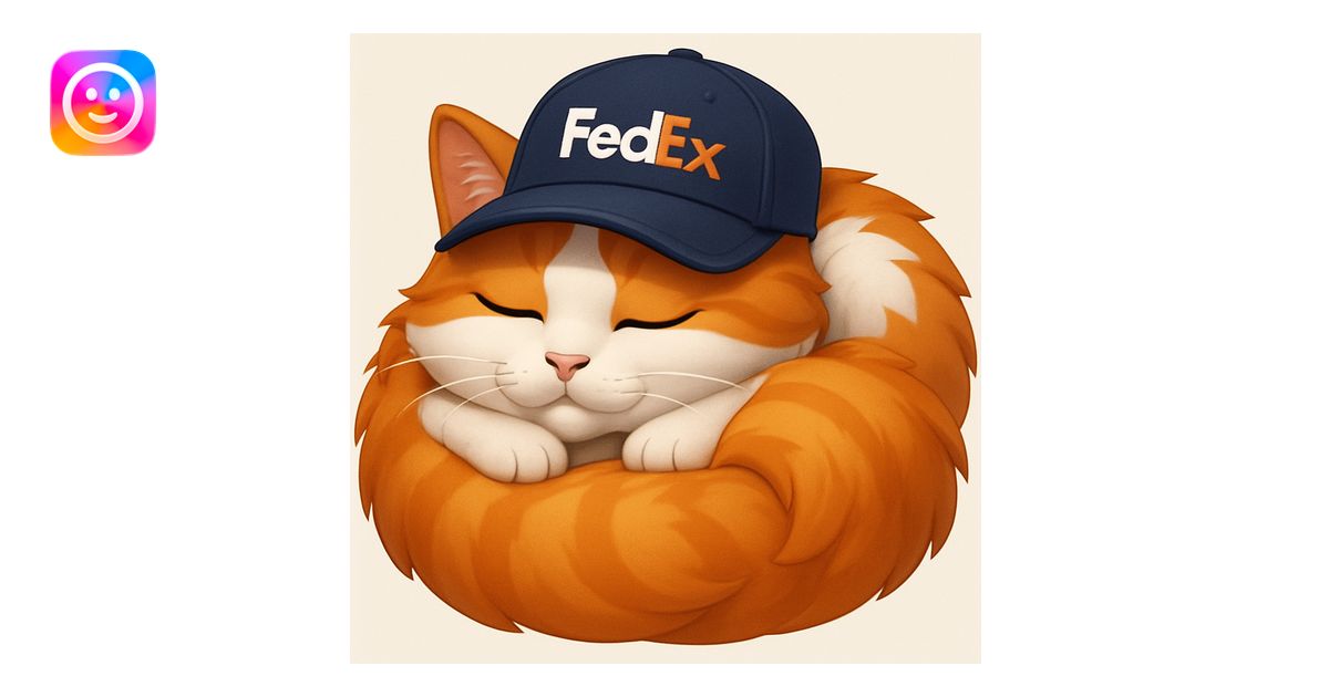 sleeping cat emoji with a FedEx uniform cap image | AI Emoji Generator