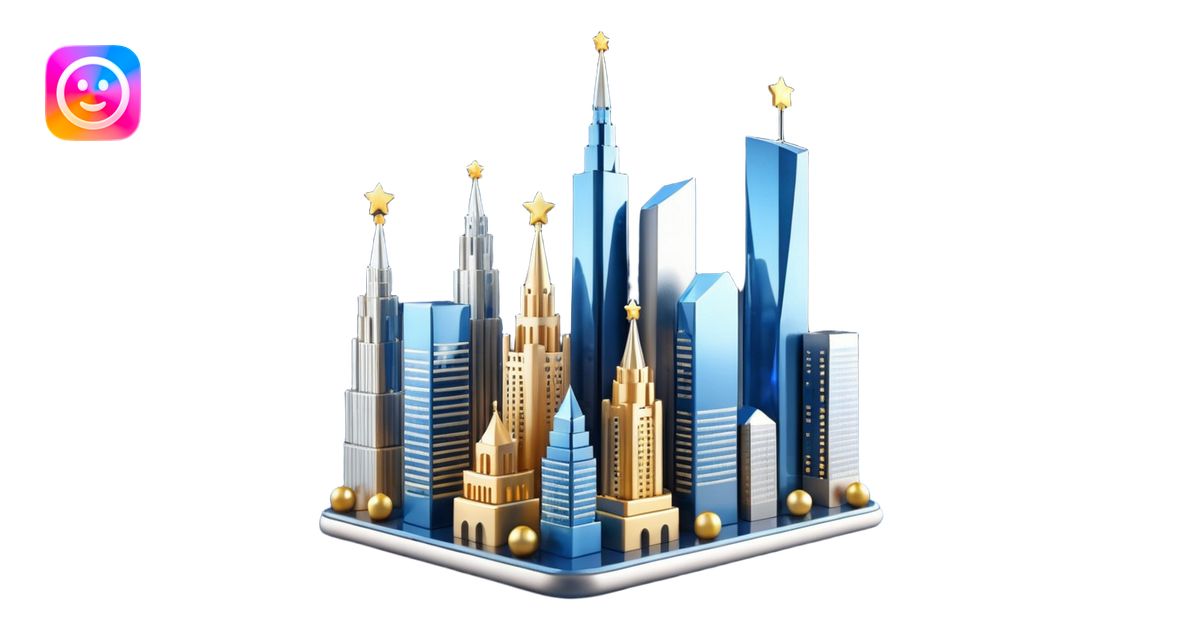 3D emoji of Moscow City business district skyline. A cluster of ...