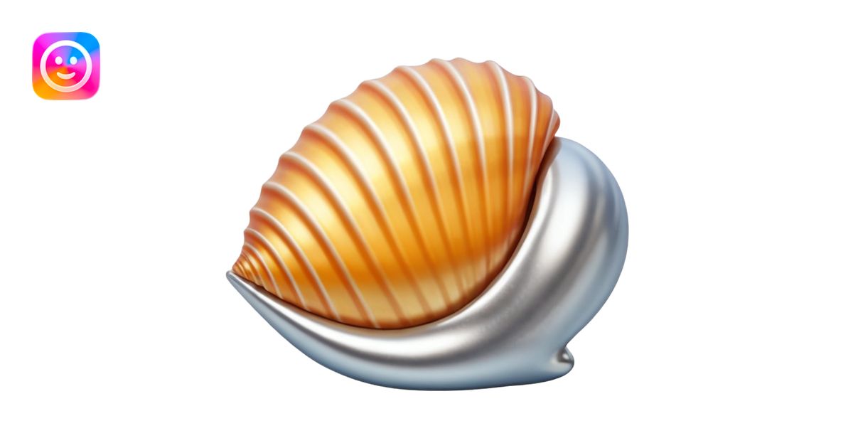 A seashell emoji made of polished silver chrome, smooth curved surface ...