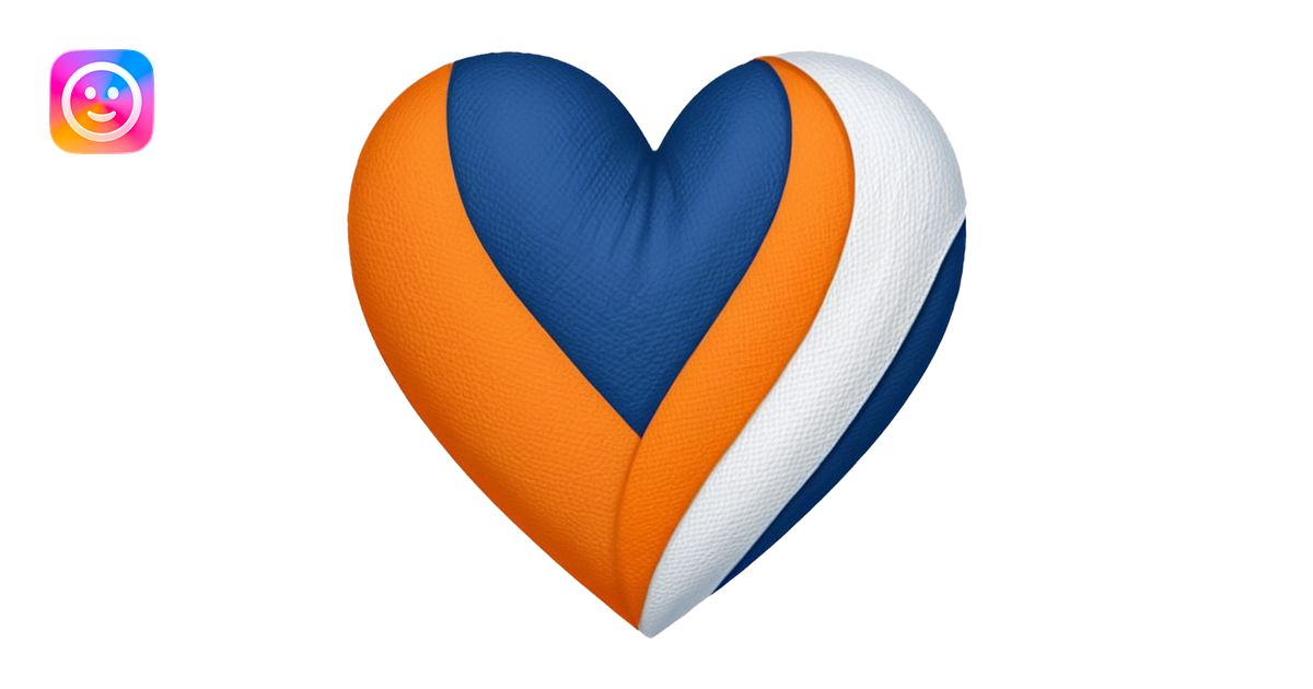Half dark blue half orange heart split vertically, a white gauze stripe wrapping diagonally ...