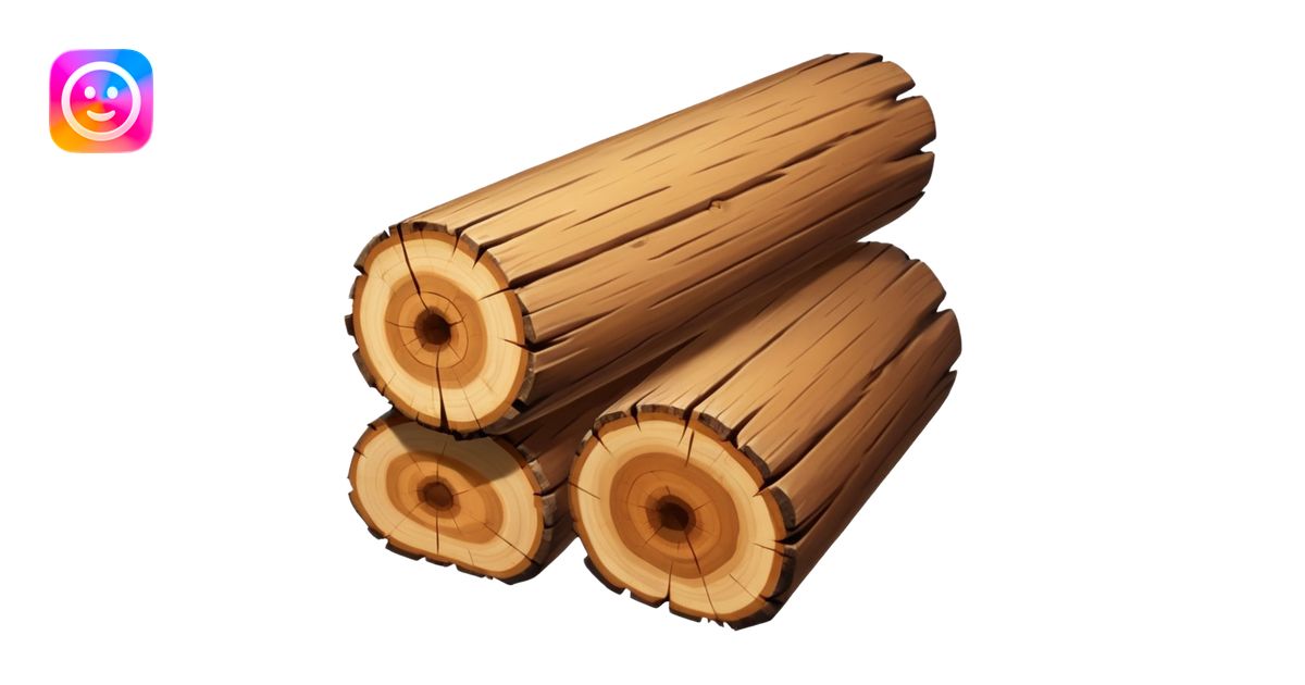 two logs, one propped up sideways on the bottom log, with a sparkle in ...