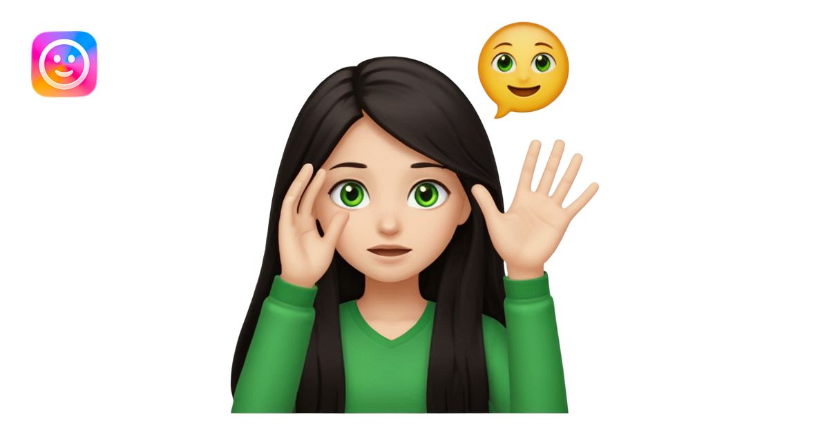 Animated girl dark long hair green eyes emoji with duh facial ...