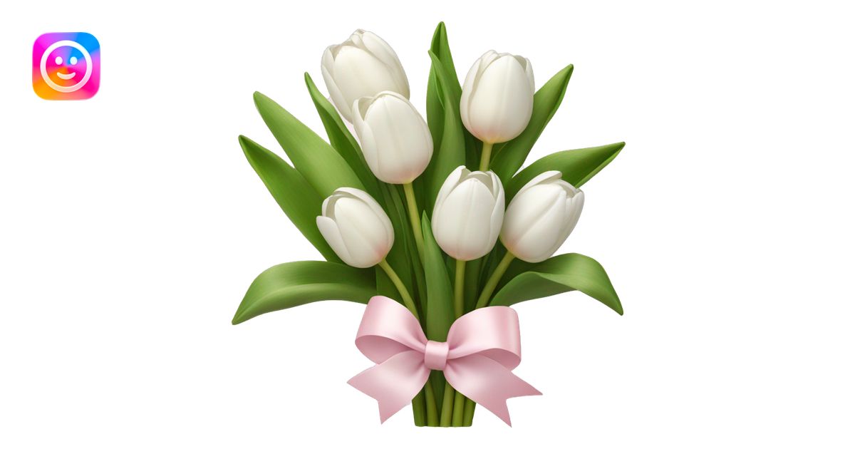White tulips bouquet with light pink bow emoji | AI Emoji Generator