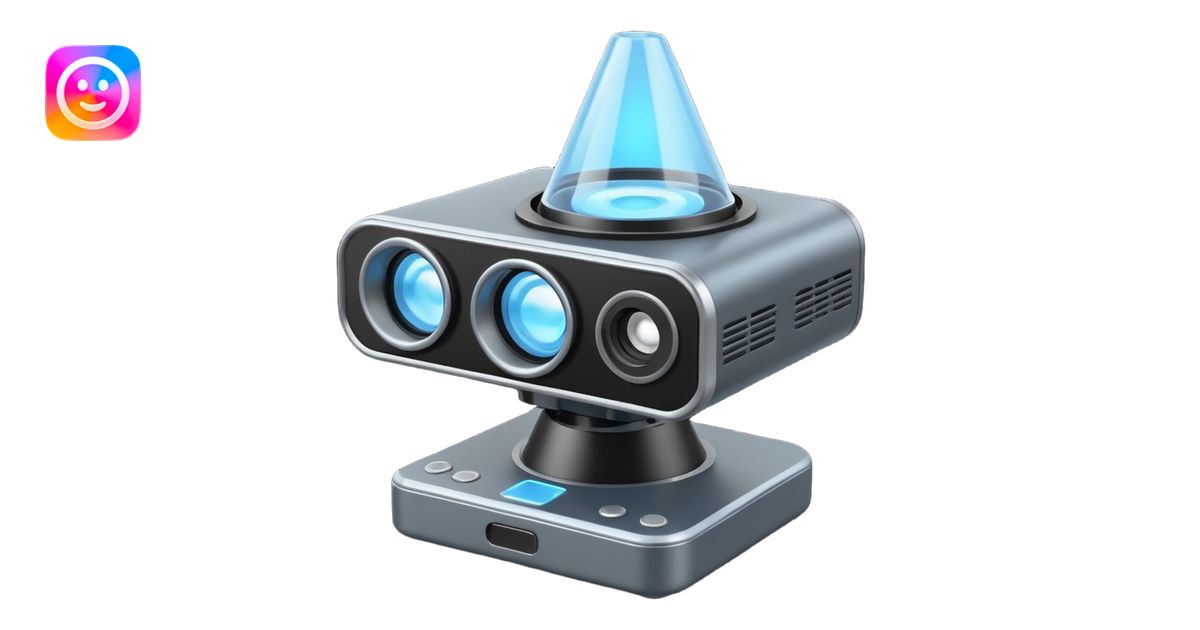 Flat emoji of a wrist-mounted hologram projector emitting a soft blue ...