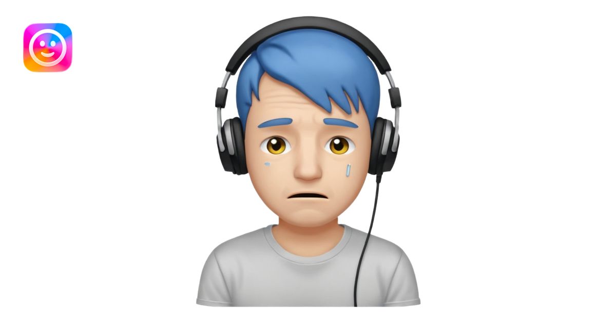 Male, crying, wearing headphone having mic, t-shirt emoji | AI Emoji ...