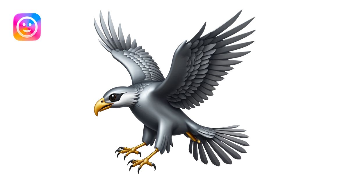 Emoji-style icon of a large metallic predatory bird flying, sharp wings ...