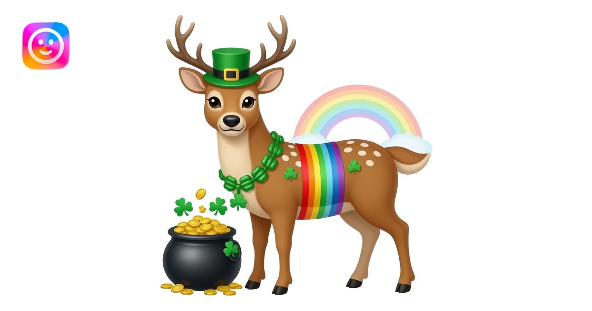 Deer dressed for St Patrick’s day with rainbow and pot of gold emoji ...