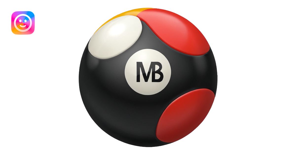 Pool ball back ball with the “MB” written on it. emoji | AI Emoji Generator
