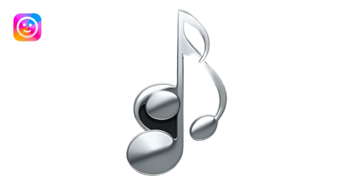 single musical note emoji, deep matte black metal material, smooth ...