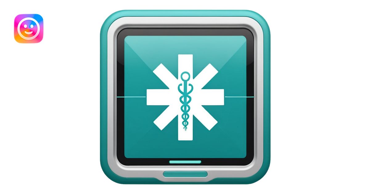 Emoji-style icon of a medical cross inside a scan frame with data lines ...