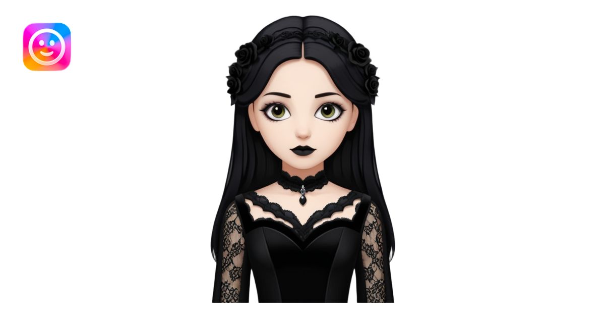 Adelaide Victoria Kane in black goth dress emoji | AI Emoji Generator