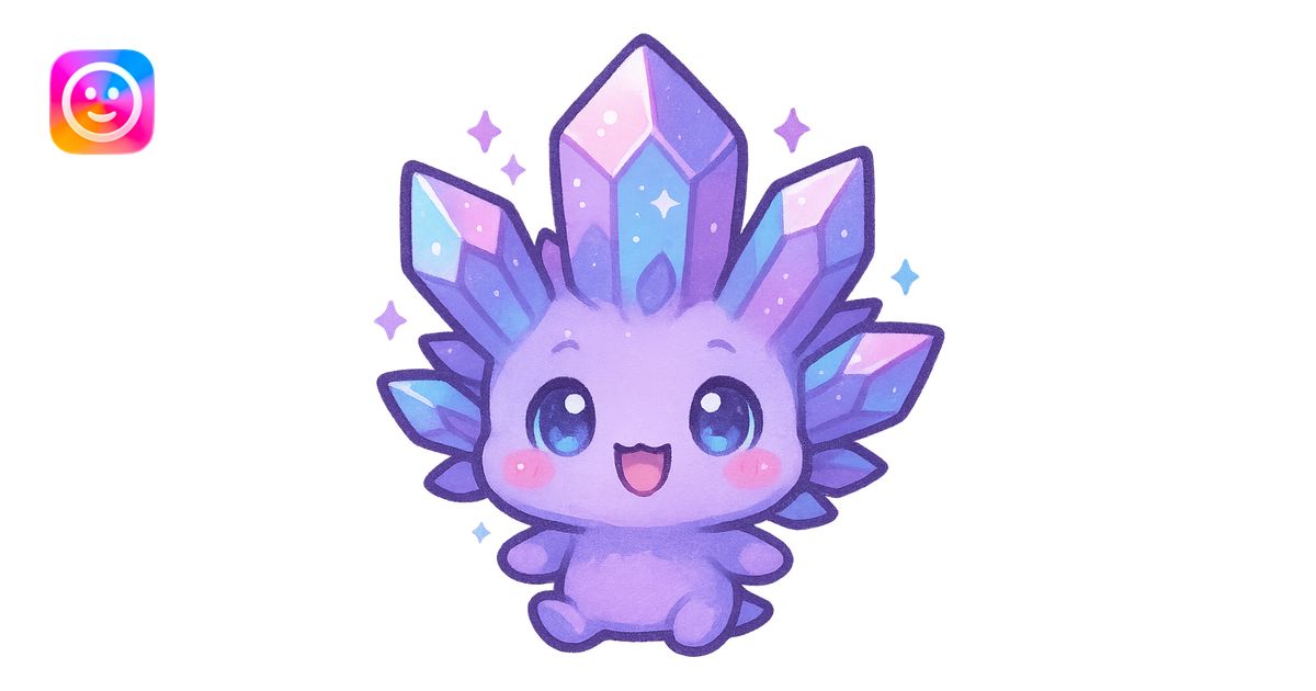 chibi kawaii style emote of a crystal sprite creature, colors purple ...