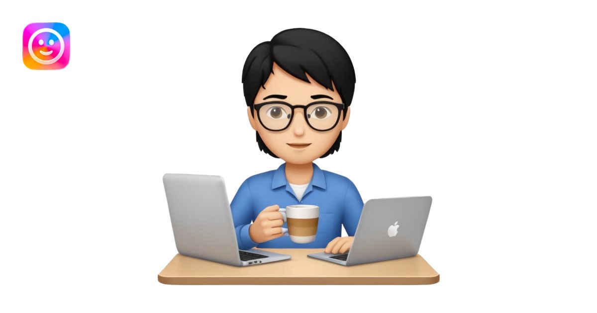Working remote with coffee with black hair, not so white emoji | AI ...