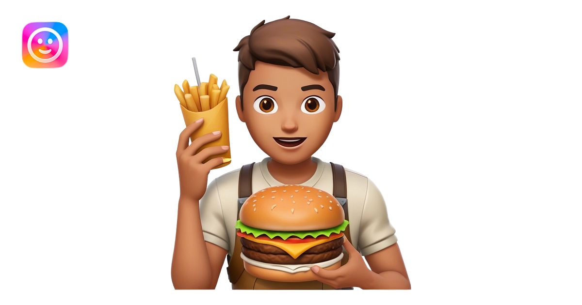 A Fortnite character eating a burger emoji | AI Emoji Generator
