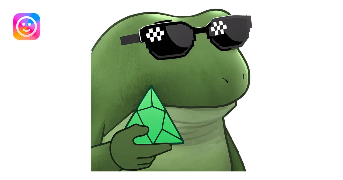 bufo with triangle shaped 8 bit sunglasses full black, confident smile ...