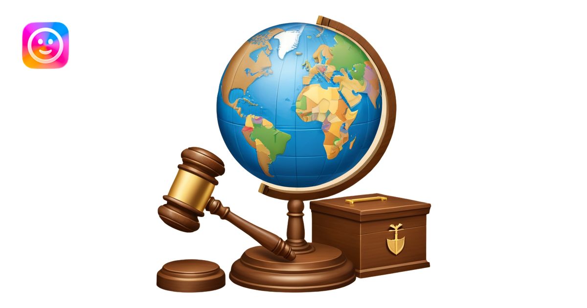 An icon featuring a globe with a gavel and a political map, symbolizing ...