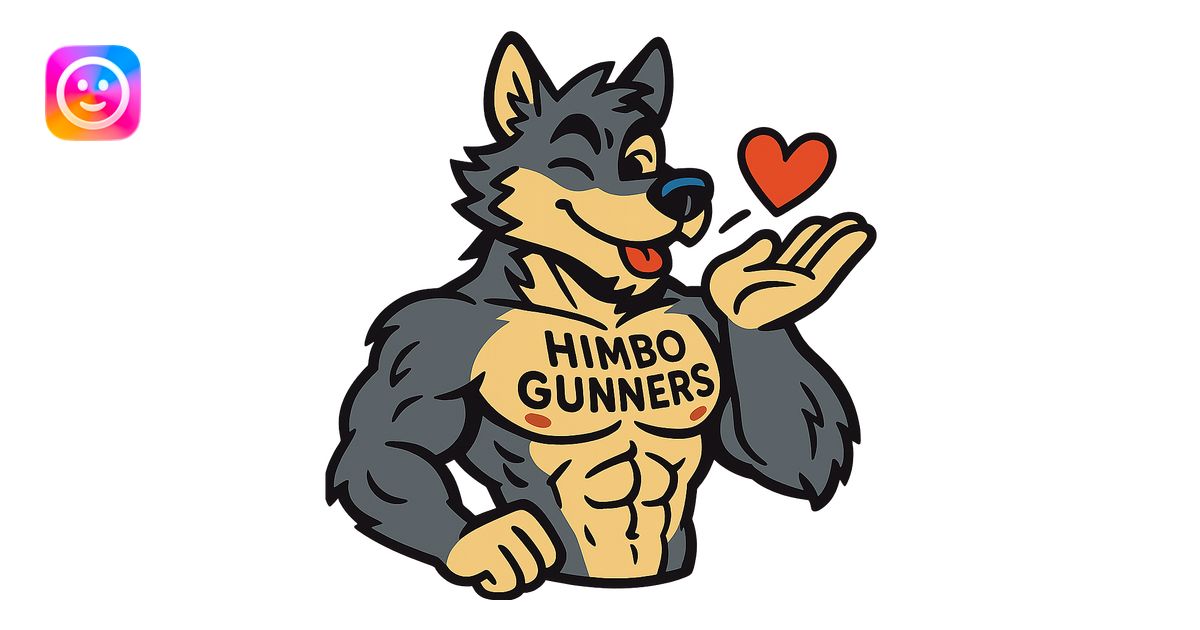 muscular wolf furry, shirtless, with 'Himbo Gunners' tattooed on his ...