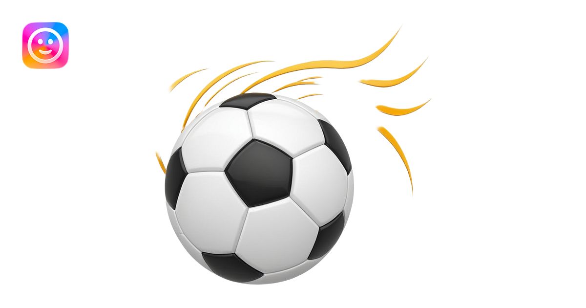 Apple-style emoji of a soccer ball with curve effect, flying with ...
