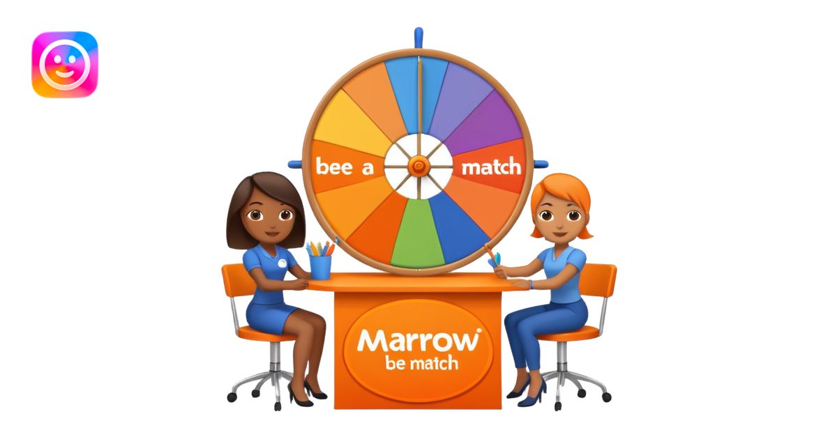 pple-style emoji of a recruitment booth. Two cartoon figures stand ...