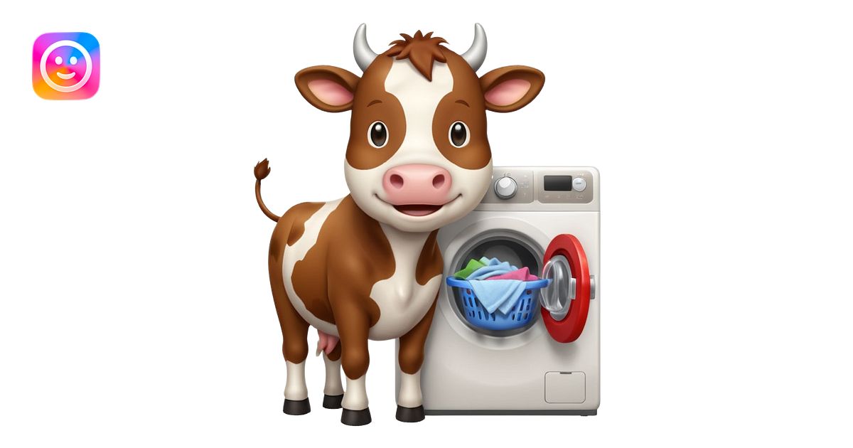 cartoon cow loading laundry into a washing machine emoji | AI Emoji ...