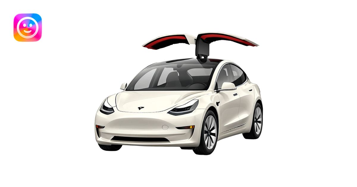 Tesla model 3 white. Icon. In a hurry. No wings emoji | AI Emoji Generator