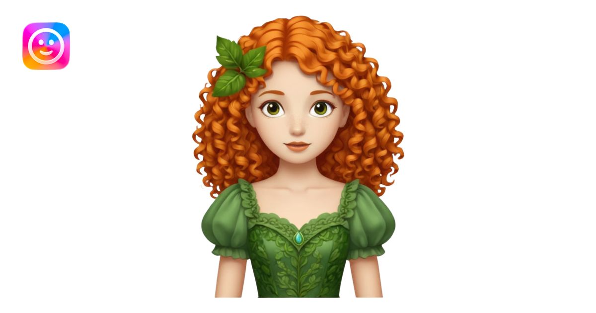 orange curly hair beautiful princess full body in leafy green dress ...