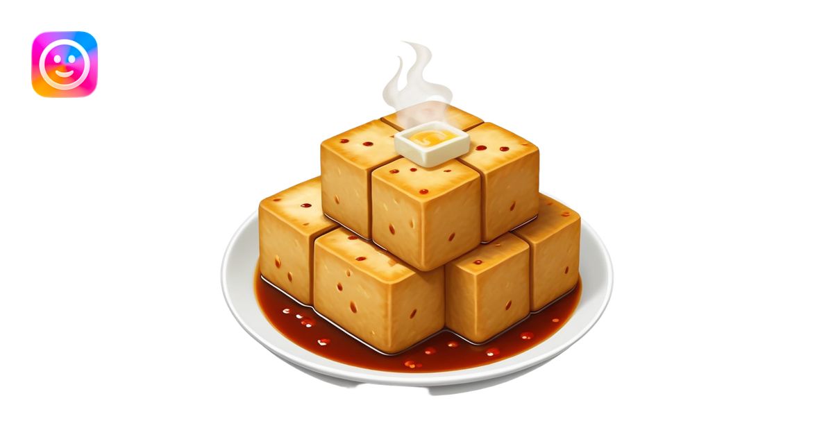 Changsha Stinky Tofu with visible steam and sauce, simplified emoji ...
