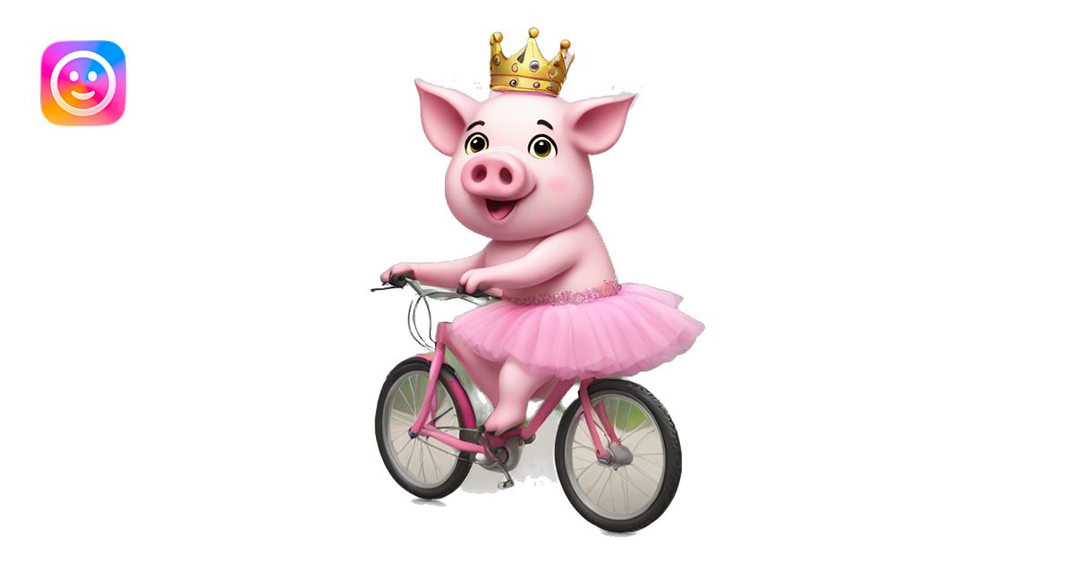 Pink pig in tutu and tiara riding a bike emoji | AI Emoji Generator