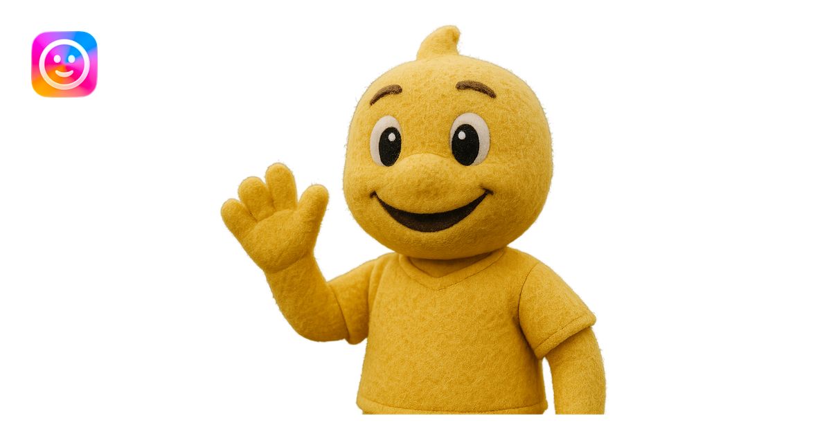 yellow athletic mascot with soft fuzzy texture and big eyes, fun and ...