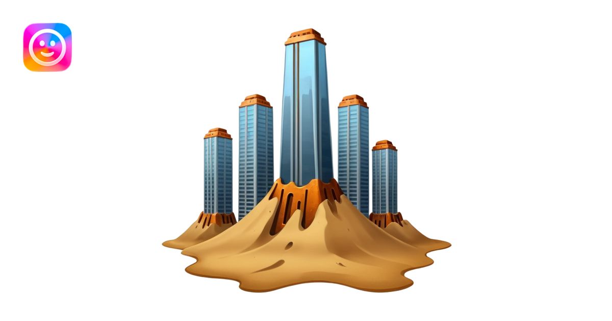 Skyscrapers on quicksand emoji | AI Emoji Generator