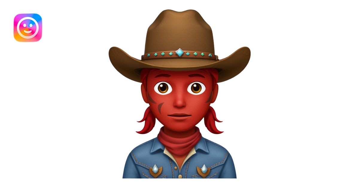 Her skull is red and she wears a cowboy hat emoji | AI Emoji Generator