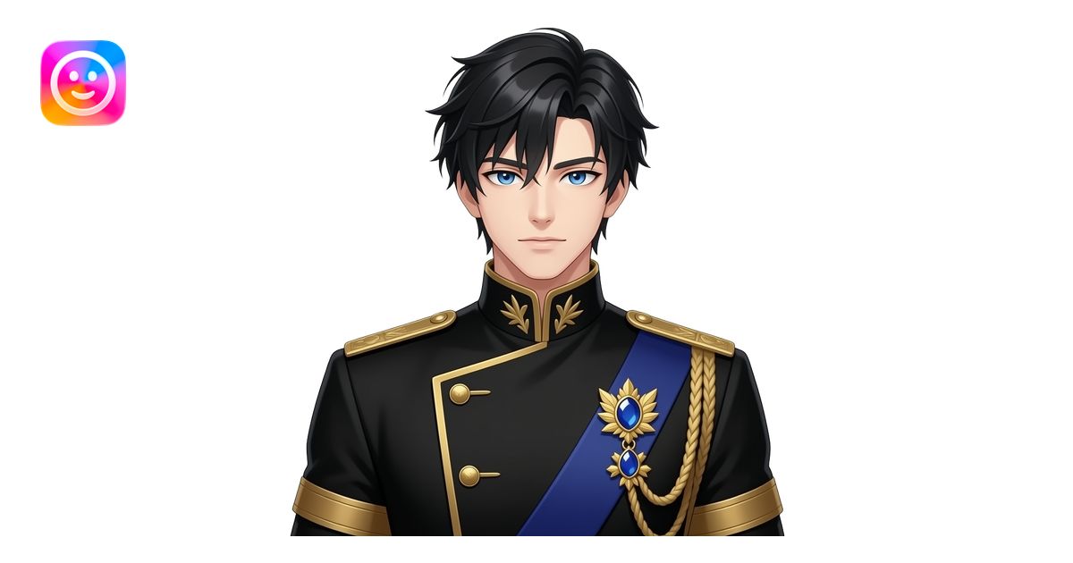 handsome anime noble who's muscular, jet black layered hair, piercing ...