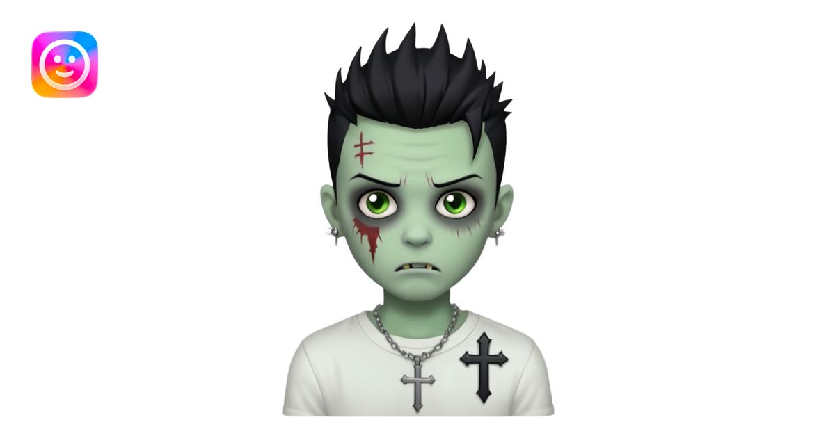 zombie boy with spiky emo black hair and white shirt , tattos, a risk ...