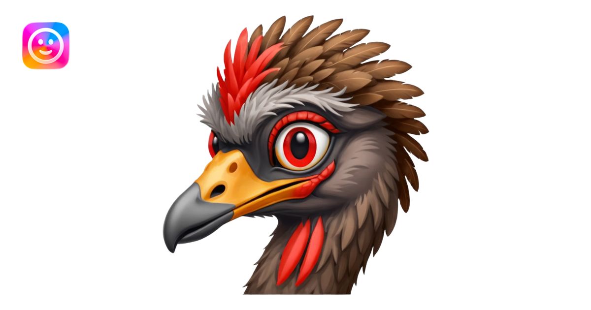 Emu head and neck with red eyes emoji | AI Emoji Generator