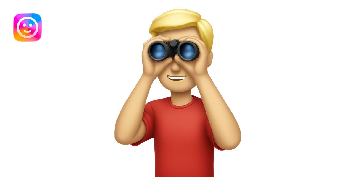 Blond Man with red shirt looking through binoculars emoji | AI Emoji ...
