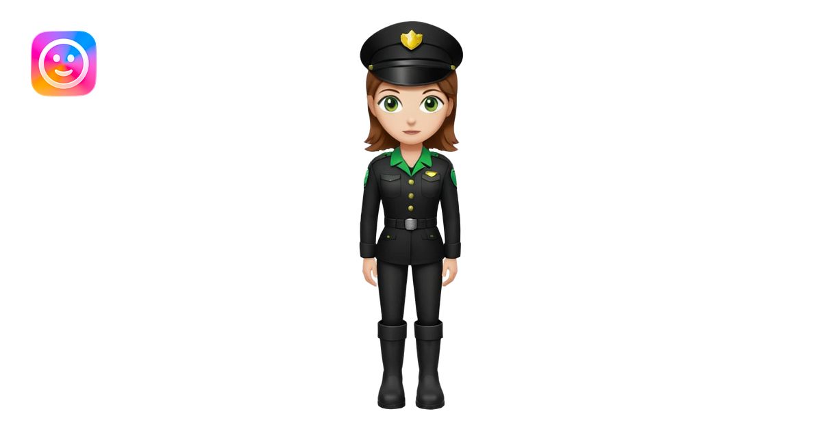 Create Dominatrix in total black uniform ,green eyes,brown hair and ...