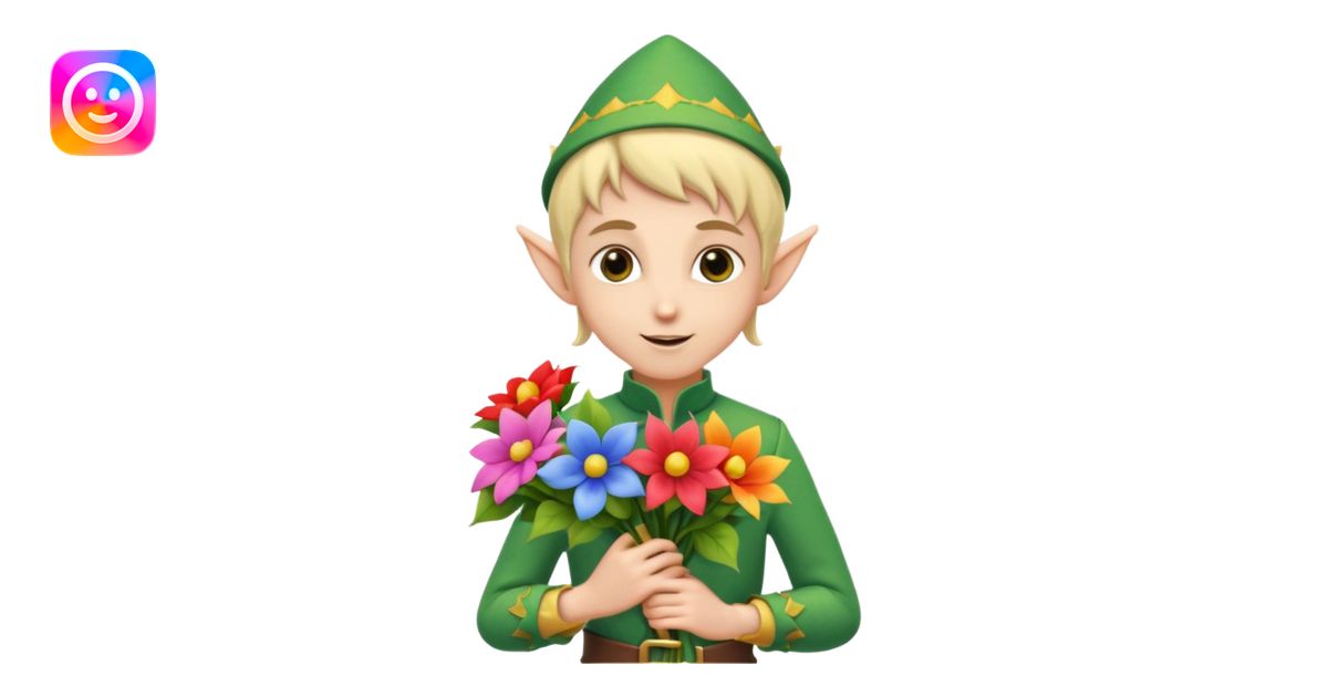 elf with flower bouquet emoji | AI Emoji Generator