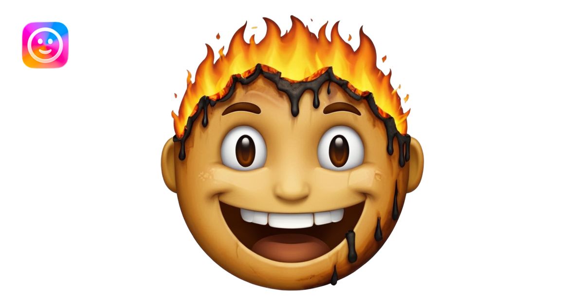 A emoji with half of his face burnt with the emoji having a big grin ...