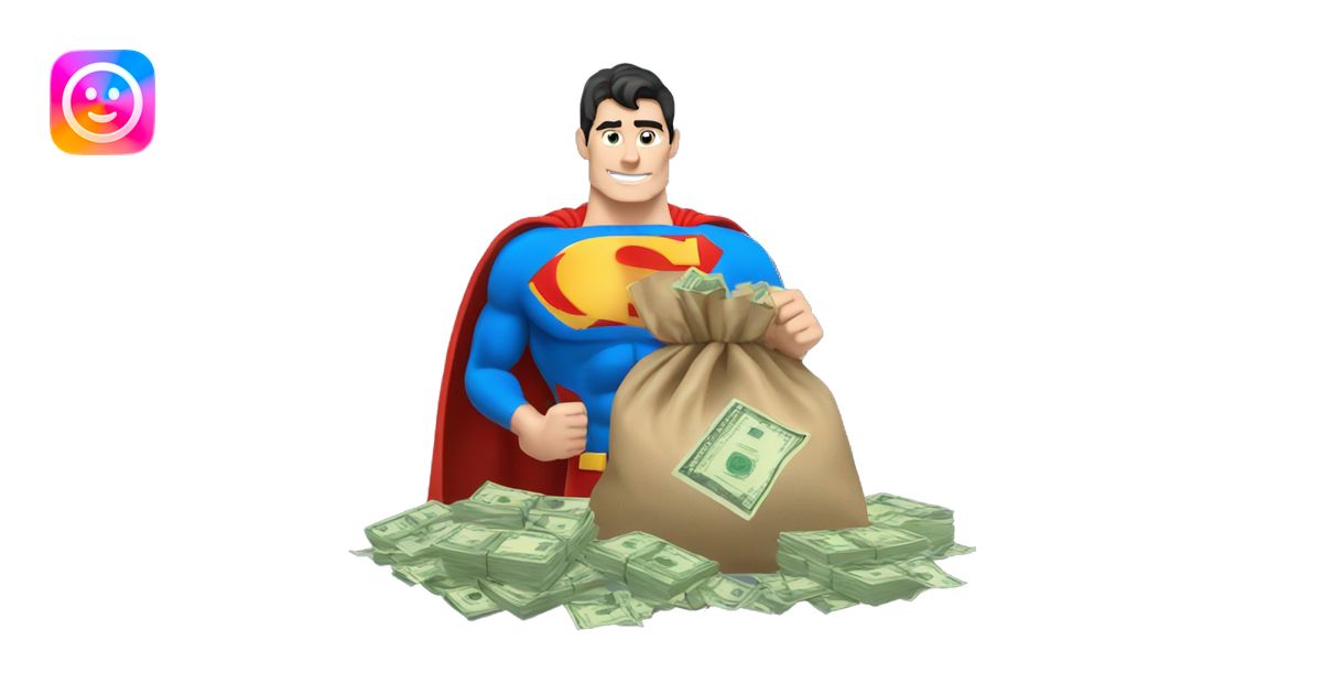 Superman with bag of money emoji | AI Emoji Generator