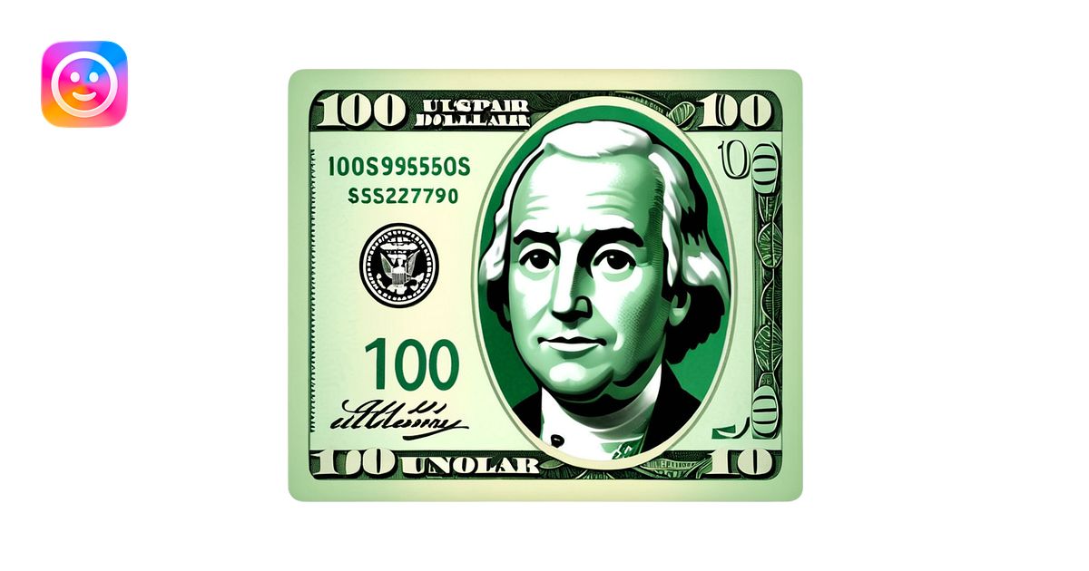 3D realistic US 100 dollar bill sticker, slight perspective, centered ...