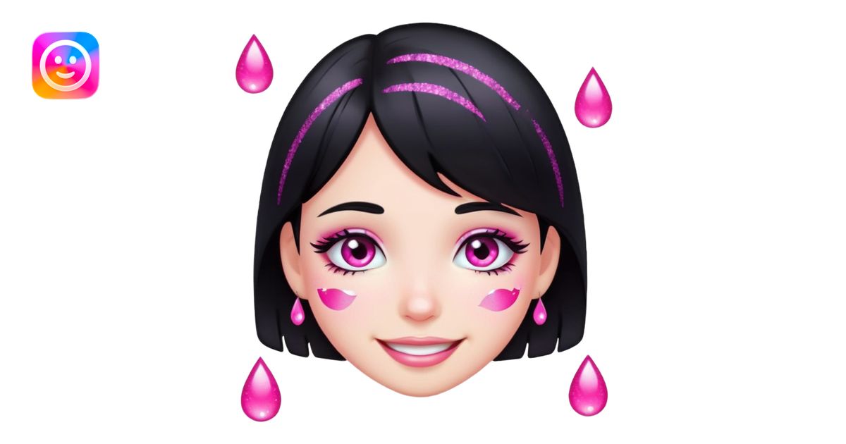 smiling girl with black hair, pink glitter tears, no heart eyes emoji ...