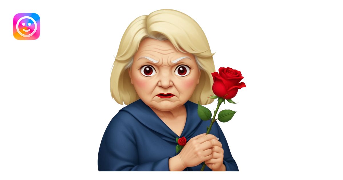 fat old lady holding a rose with blonde hair and an angry expression ...
