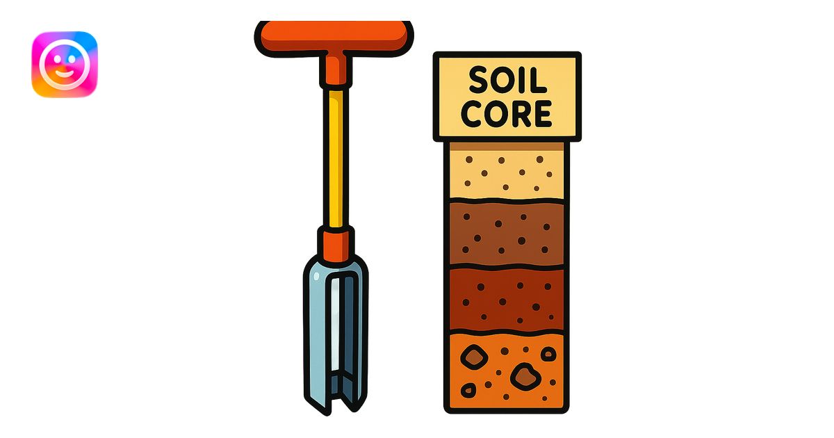 cartoon-style soil core sampler next to a labeled soil core sample ...