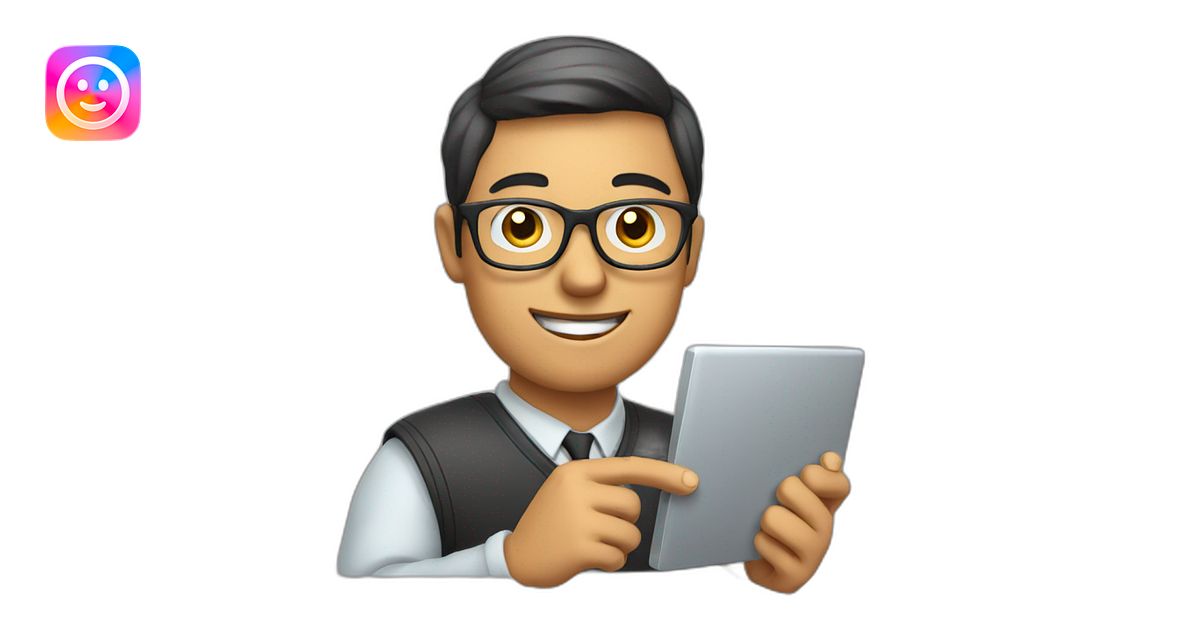 man wearing glasses and holding a computer in his right hand and ...