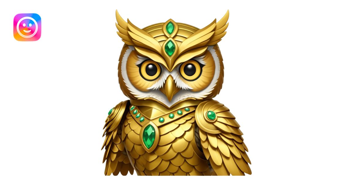 owl warrior wearing golden armor embedded with emerald jewels emoji ...