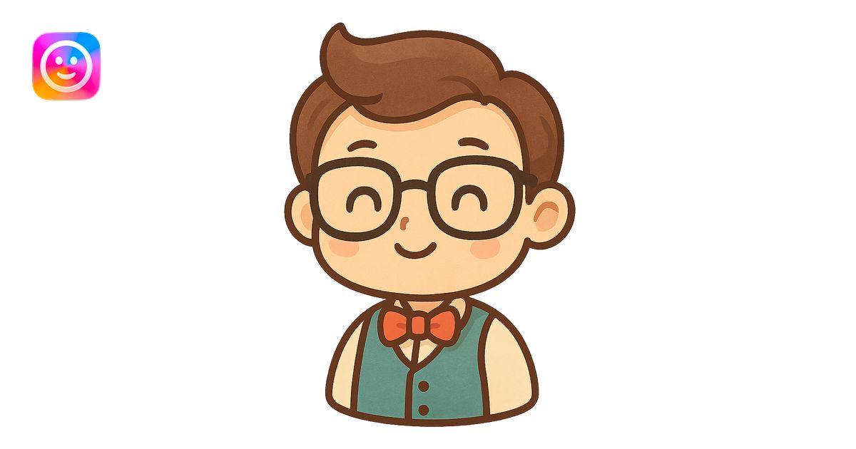 nerd character, glasses, friendly, simple design, cartoon style emoji ...