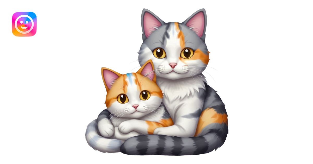 grey and white cat cuddling a colourful light patched calico + white ...